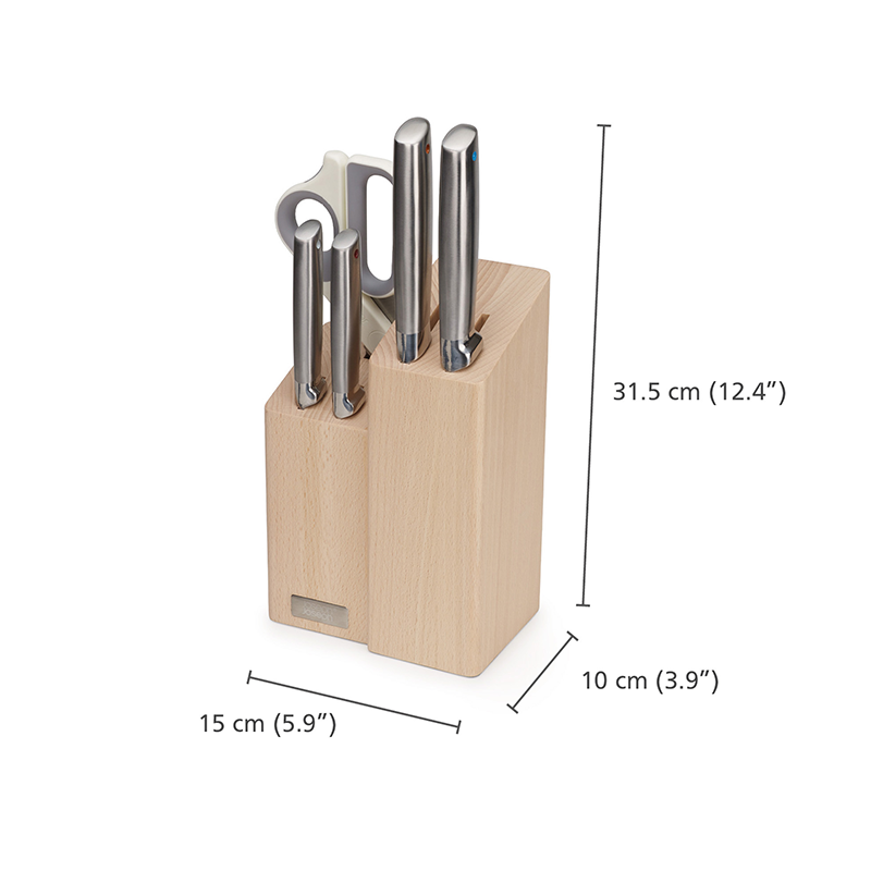 5-piece Knife & Scissor Set with Block - Elevate Beech - Joseph Joseph
