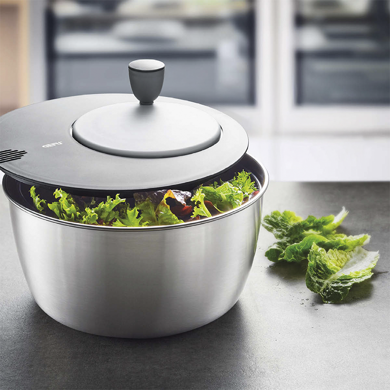 Salad Spinner Steel - Rotare Black And Steel - Gefu
