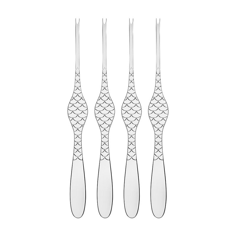 Set of 4 Shellfish Forks - Colombina fish Silver - Alessi