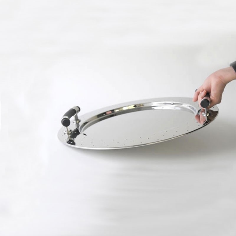 Oval Tray With Handles ø48cm Inox And Black - Alessi